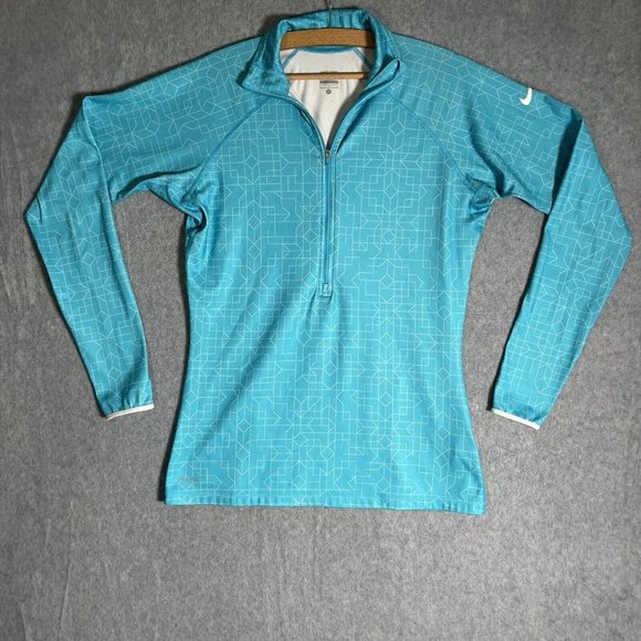 Nike | Tops | Nike Pro Dri Fit Sweater Womens Large Blue Geometric Half ...